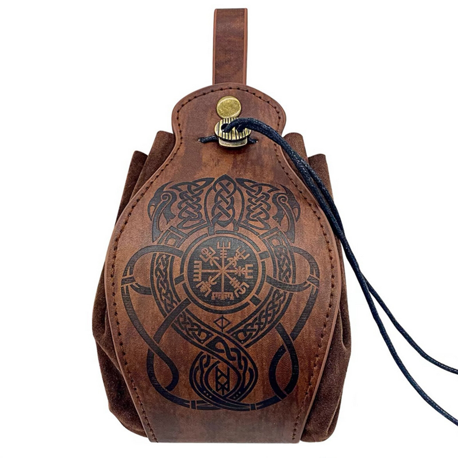 Сумка из искусственной кожи для игры в DND с мешочком для кубиков и шнуровкой коричневого цвета с двумя драконами