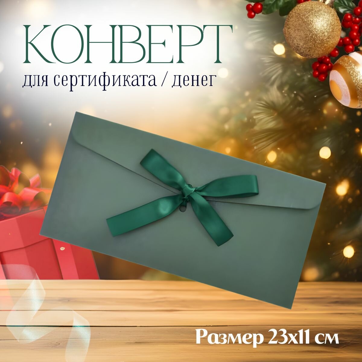 Конверт подарочный зелёный (для денег, сертификата, письма)
