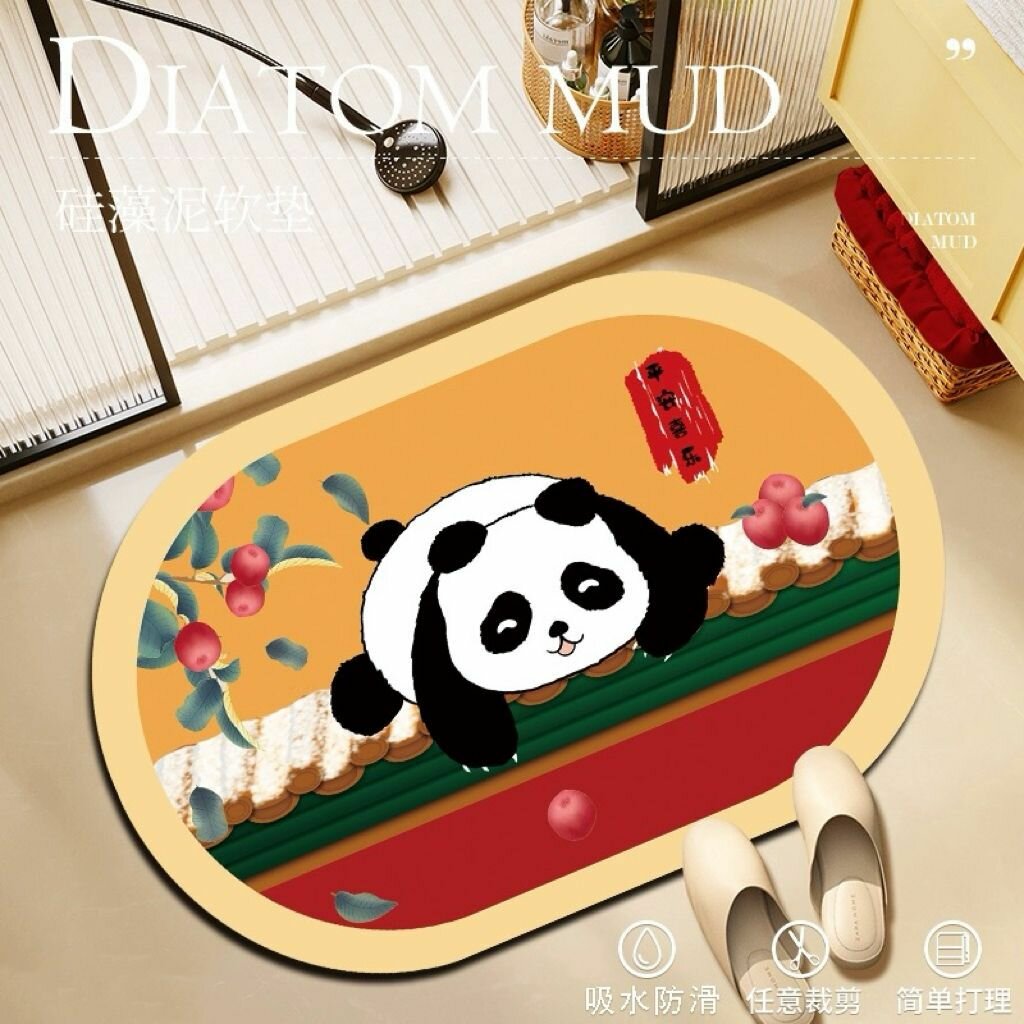 Впитывающий коврик для ванной в китайском стиле с цветочным рисунком панды, мягкий коврик из диатомитовой земли, нескользящий коврик для ванной, быстросохнущий коврик.