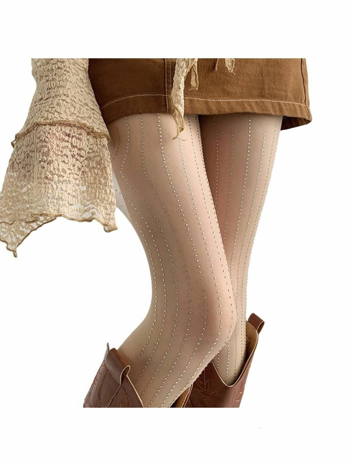 Женские полосатые колготки в японском стиле, Молочно - белый