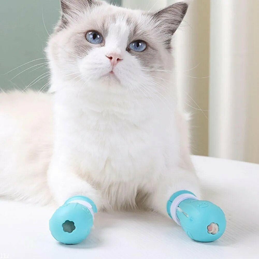 4шт. Антицарапки для кошек/ Защита от царапин во время груминга купания/ Мягкие силиконовые чехлы для кошачьих лап