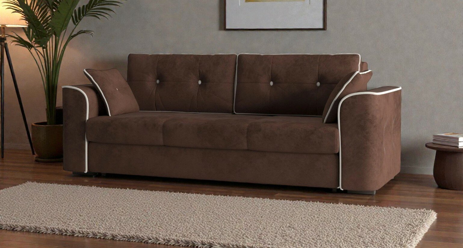 Диван-кровать Narvig, Независимый пружинный блок, Механизм еврокнижка, Антивандальный велюр, Цвет Коричневый