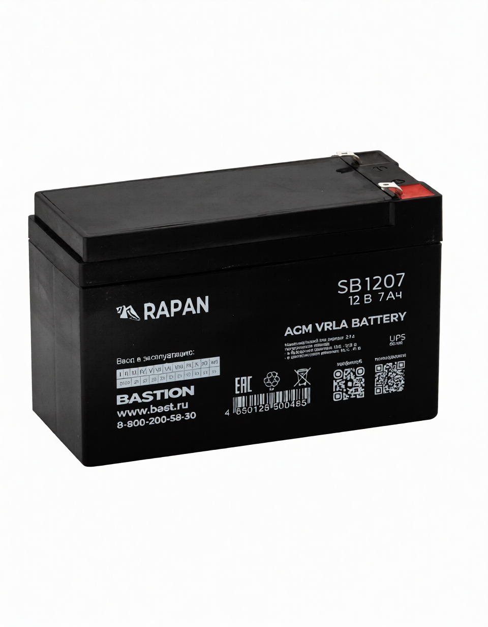 Аккумулятор Бастион RAPAN SB 1207 свинцово-кислотный 12 В, 7 Ач, F1, срок службы - 4 года