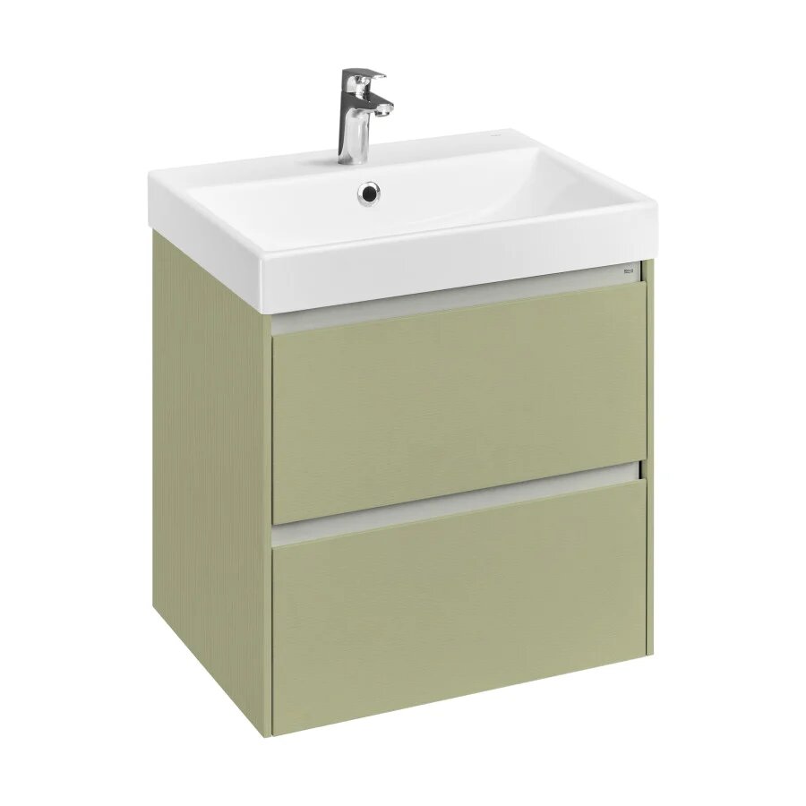 Тумба под раковину без столешницы Roca Ona Olive 60 подвесная, зеленая, матовая, из МДФ, тумба для ванной, с ящиками, с доводчиками