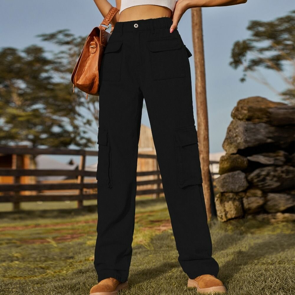 Новые брюки чинос полуэластичная талия с множеством карманов джинсовая ткань в стиле милитари