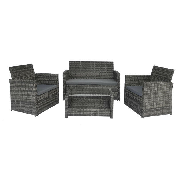 Набор мебели, стол, диван, 2 кресла, искусственный ротанг, серый