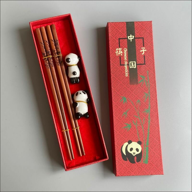 Набор палочек для еды из красного дерева и железного дерева Sichuan Panda, подставка для палочек, подарочная коробка, посуда, подарок для иностранцев, китайский стиль, Чэнду Цзи