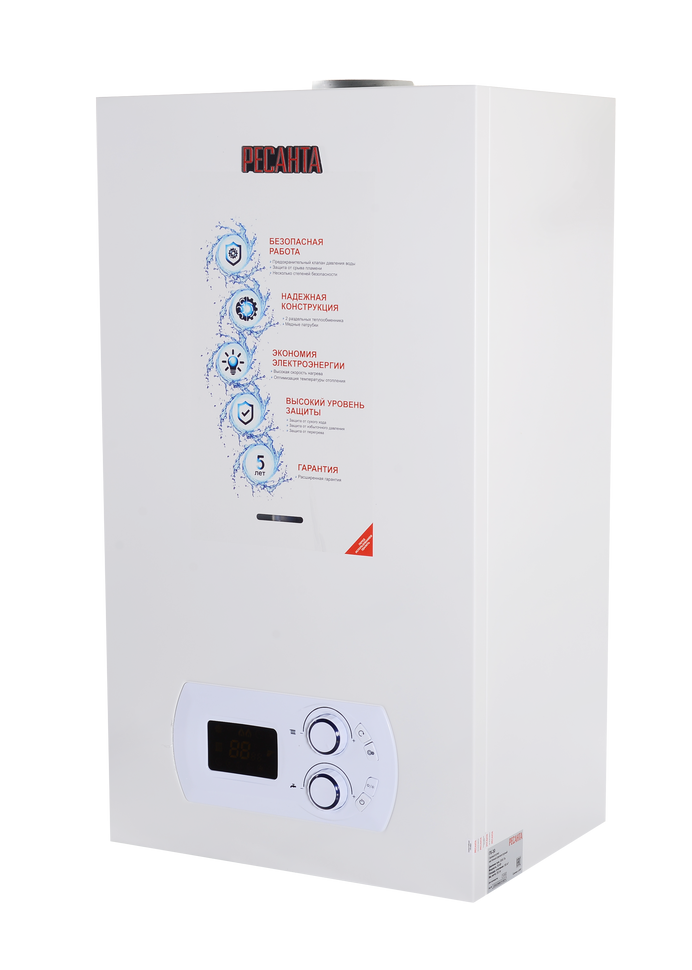 Газовый настенный двухконтурный котел Ресанта ГК-30, 12-30 кВт, 17 л/мин, 3,2 м3/ч