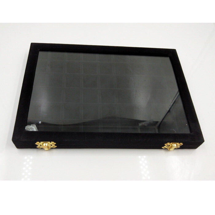 Бархатная большая шкатулка для украшений, витрина для нейл-арта с стеклянной крышкой, коробка для хранения мелких аксессуаров