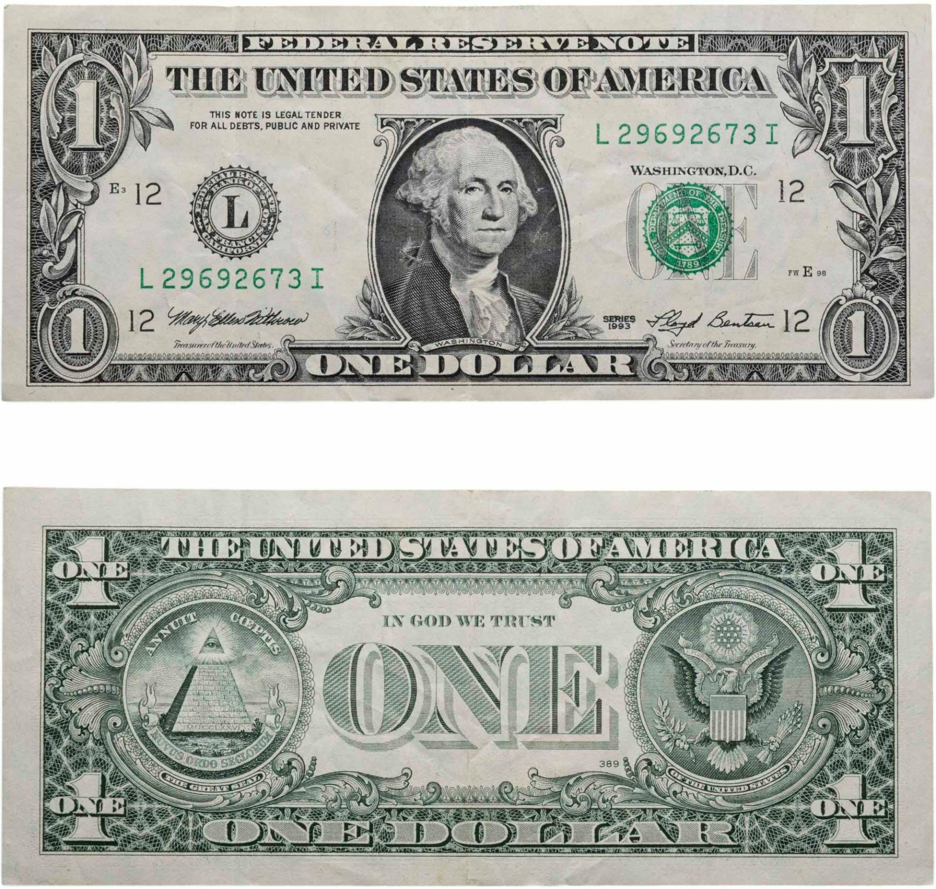 США 1 доллар 1993 год Pick 490а L-Сан Франциско