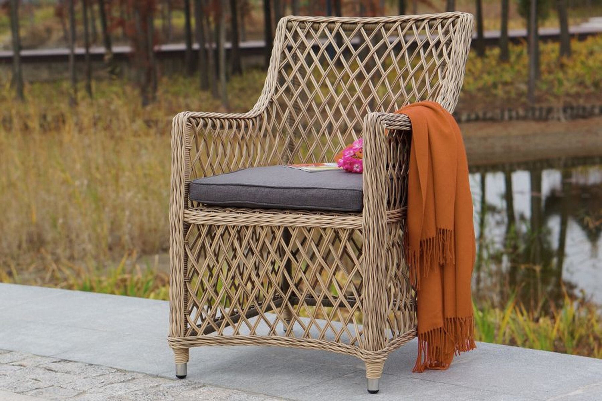 Кресло плетеное "Латте" из искусственного ротанга, цвет соломенный, 550×660×850