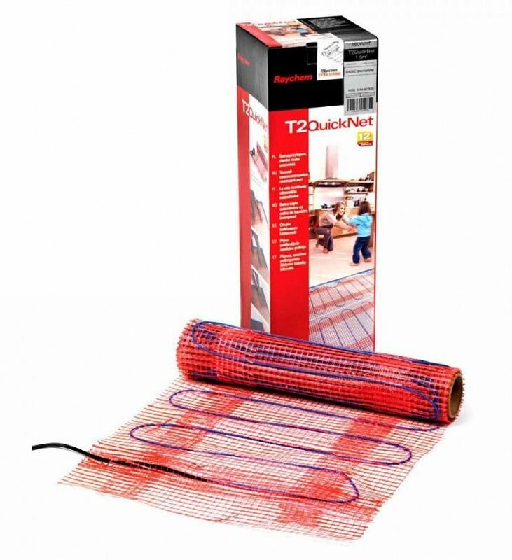 Теплый пол Raychem греющий мат QuickNet, 160 Вт/м2, 10кв. м; 1600Вт/ 230В, без термостата SZ18300307