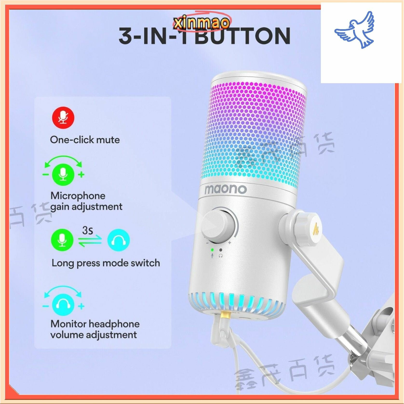 Микрофон игровой (для стриминга) Компьютерный микрофон DM30 RGB, белый