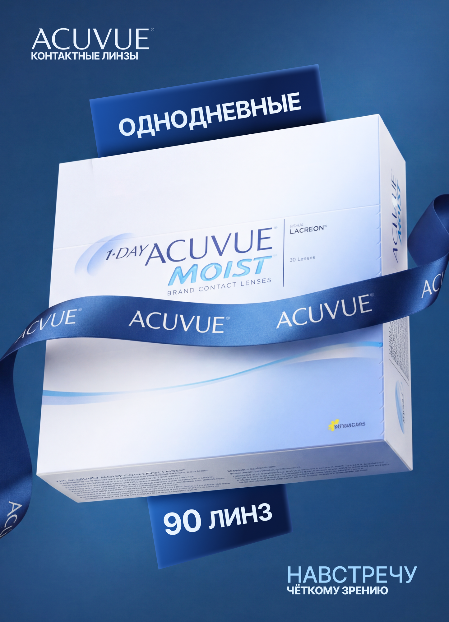 Контактные линзы Acuvue 1 Day Moist, гидрогелевые, 8,5 R, 90 штук -2.0