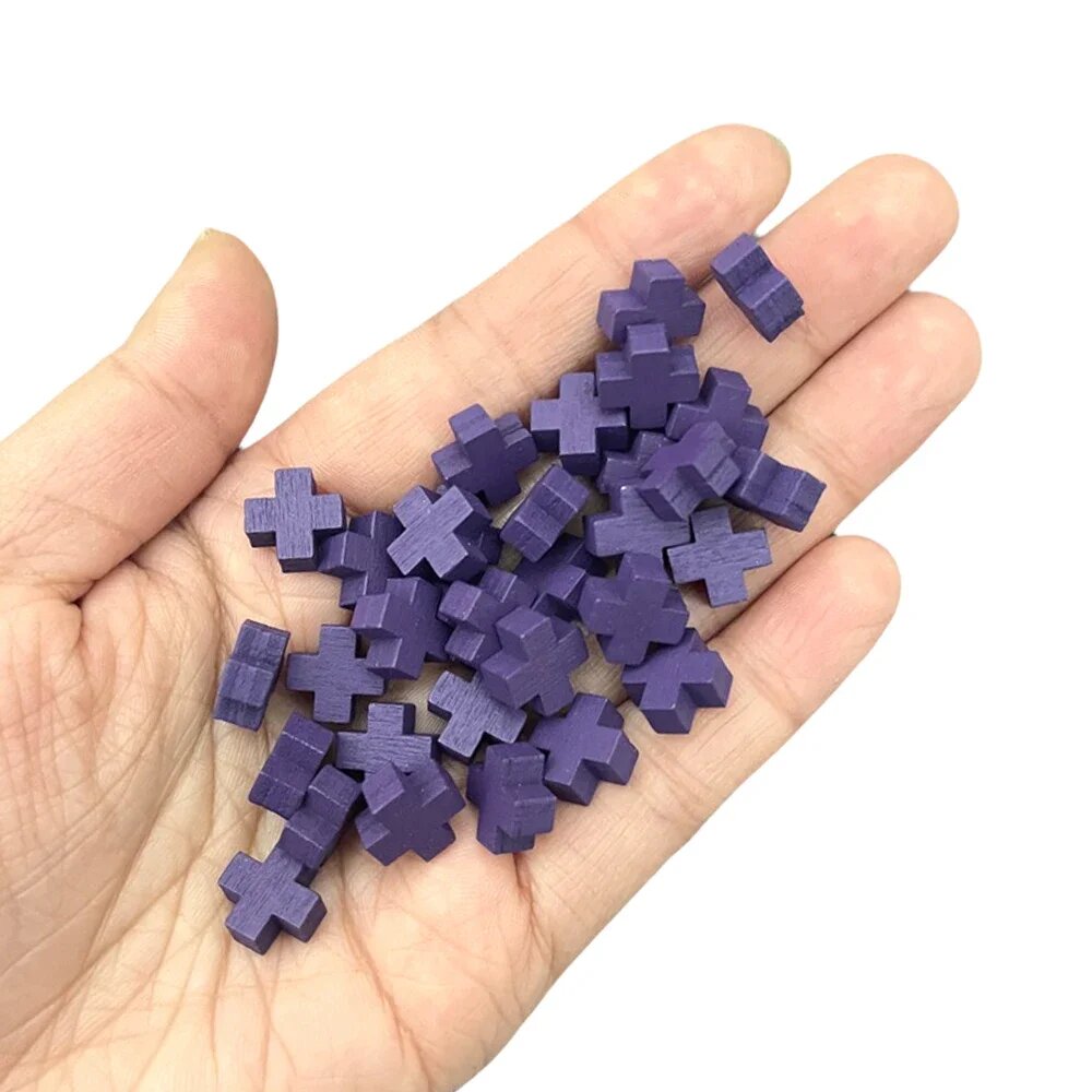 Деревянные игровые жетоны 10 мм фиолетовые крестообразные