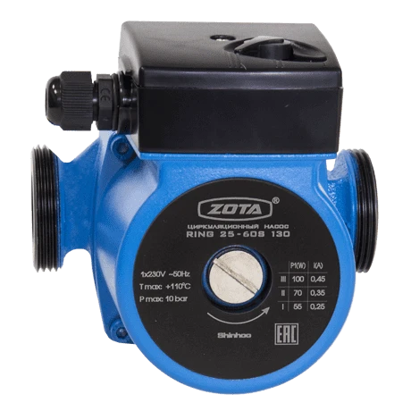 Циркуляционный насос с однофазным двигателем и регулировкой скорости ZOTA RING 25/60 S 130 мм