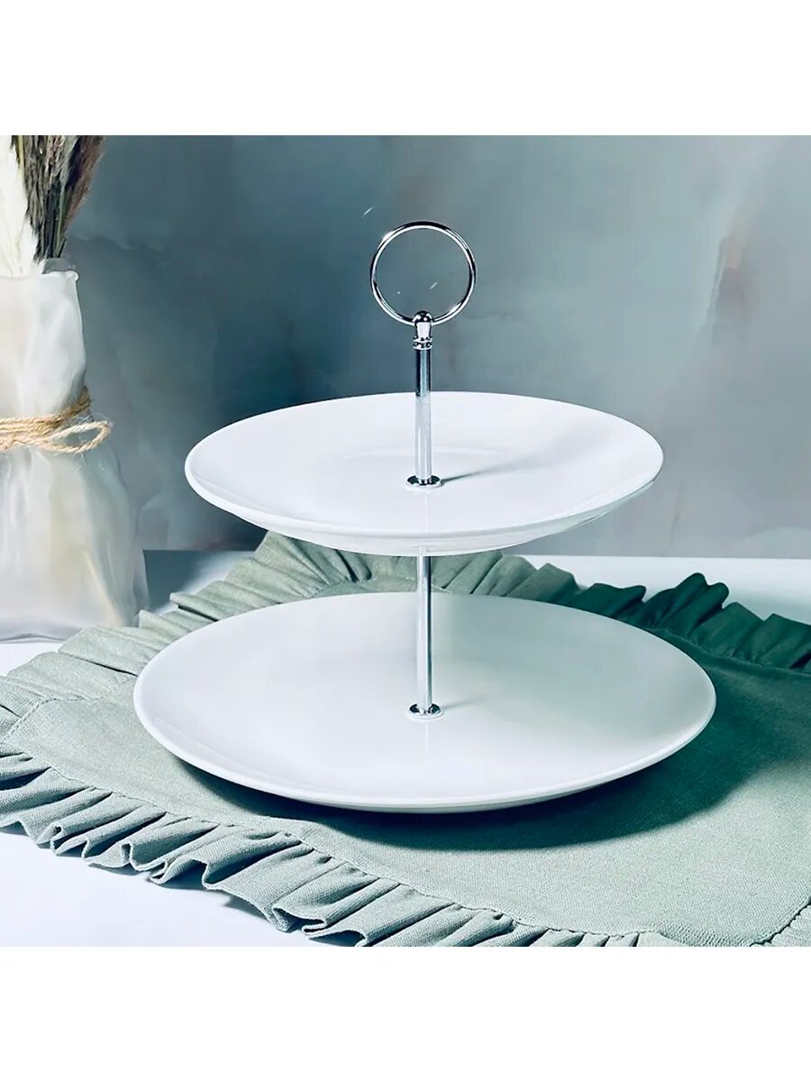 Этажерка двухъярусная Lenardi Bianco, фарфоровая