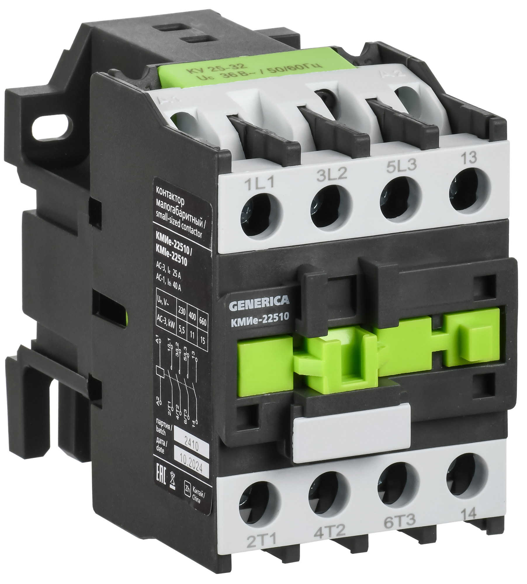 Контактор КМИе-22510 25А 230В/АС3 1NO GENERICA IEK KKME21-025-230-10