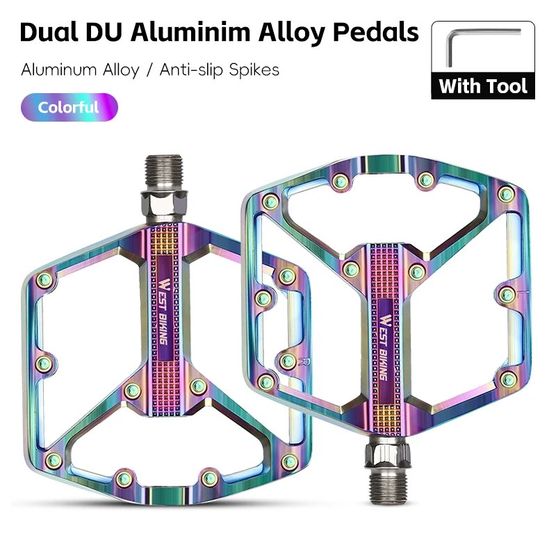 WEST BIKING Сверхлегкие велосипедные педали DU с герметичным подшипником, велосипедная педаль MTB, дорожный велосипед, нескользящая расширенная плоская педаль, аксессуары для велосипеда