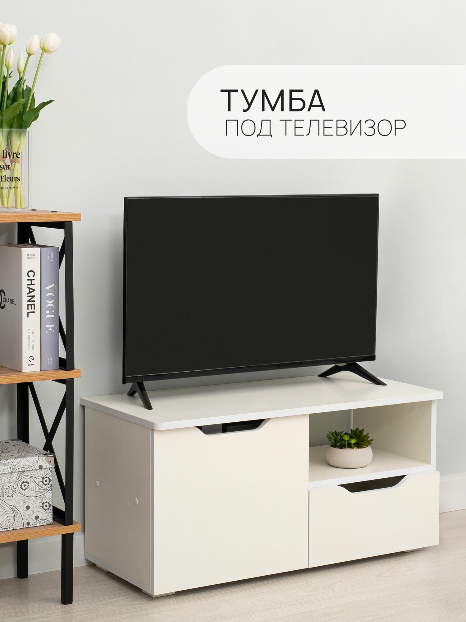 Тумба под телевизор напольная, 80х37.5х40, с ящиком и дверцей, Momal