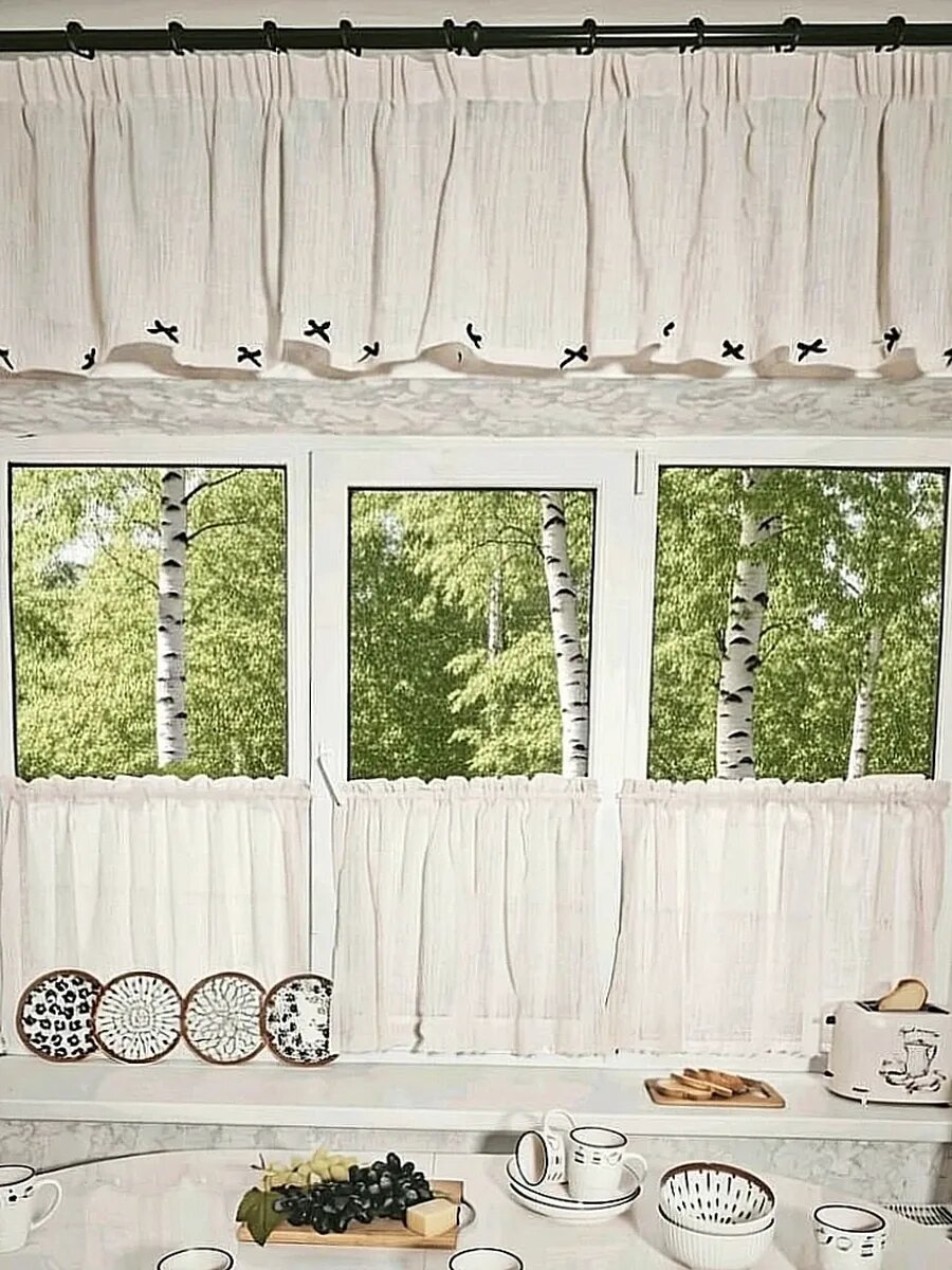 Ламбрекен с бантиками ажурный вязаный бохо 270х40 1 шт