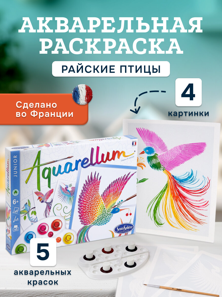 Раскраска акварельная Райские птицы Sentosphere, 656, творческий подарок для всей семьи