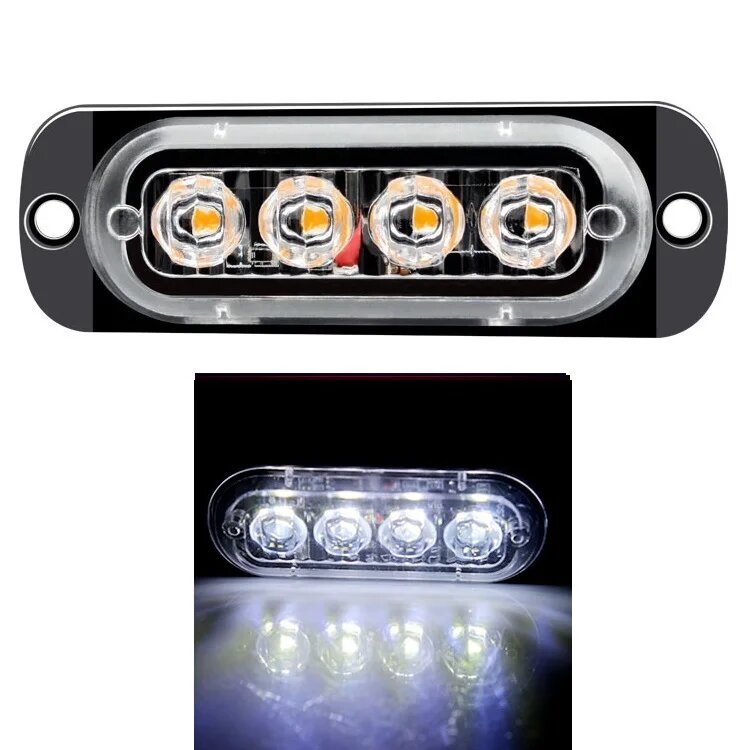 6LED 4LED Автомобильный стробоскоп Предупреждение/Fix Light Grill 4LED white, 12V Fixed Mode