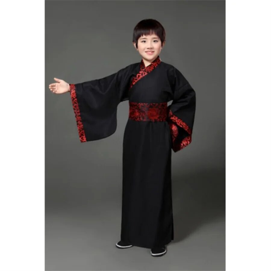 Детский ханьфу из хлопка Черный, 120 fit 110-120cm, clothes suit