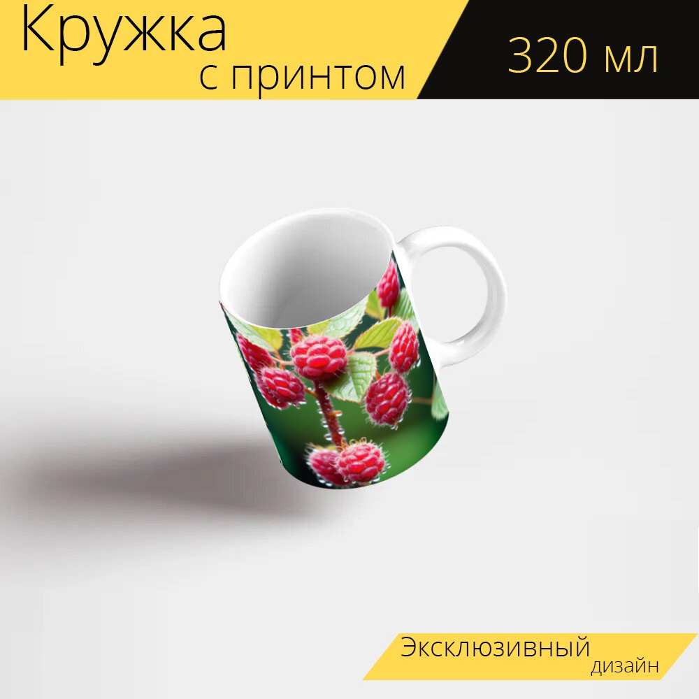 Кружка с рисунком, принтом "Малина, детство, колючий урожай ягода" 320 мл.