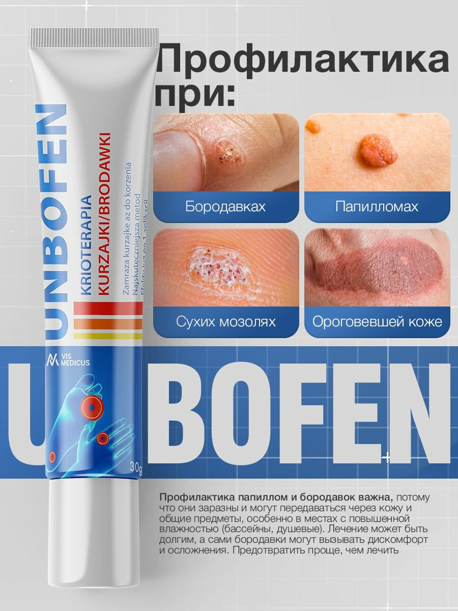 UNBOFEN от папиллом / Крем от бородавок, чистотел от папиллом, для тела, для рук, для шеи, чистотел от бородавки, от сухих мозолей, Undofen от бородавок / 30 мл