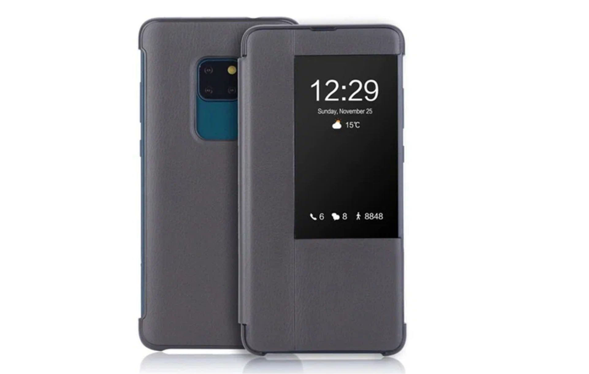 Чехол-книжка MyPads для Huawei Mate 20 Pro / Mate 20 RS 6.39 цвет серый кожаный с окошком для входящих вызовов