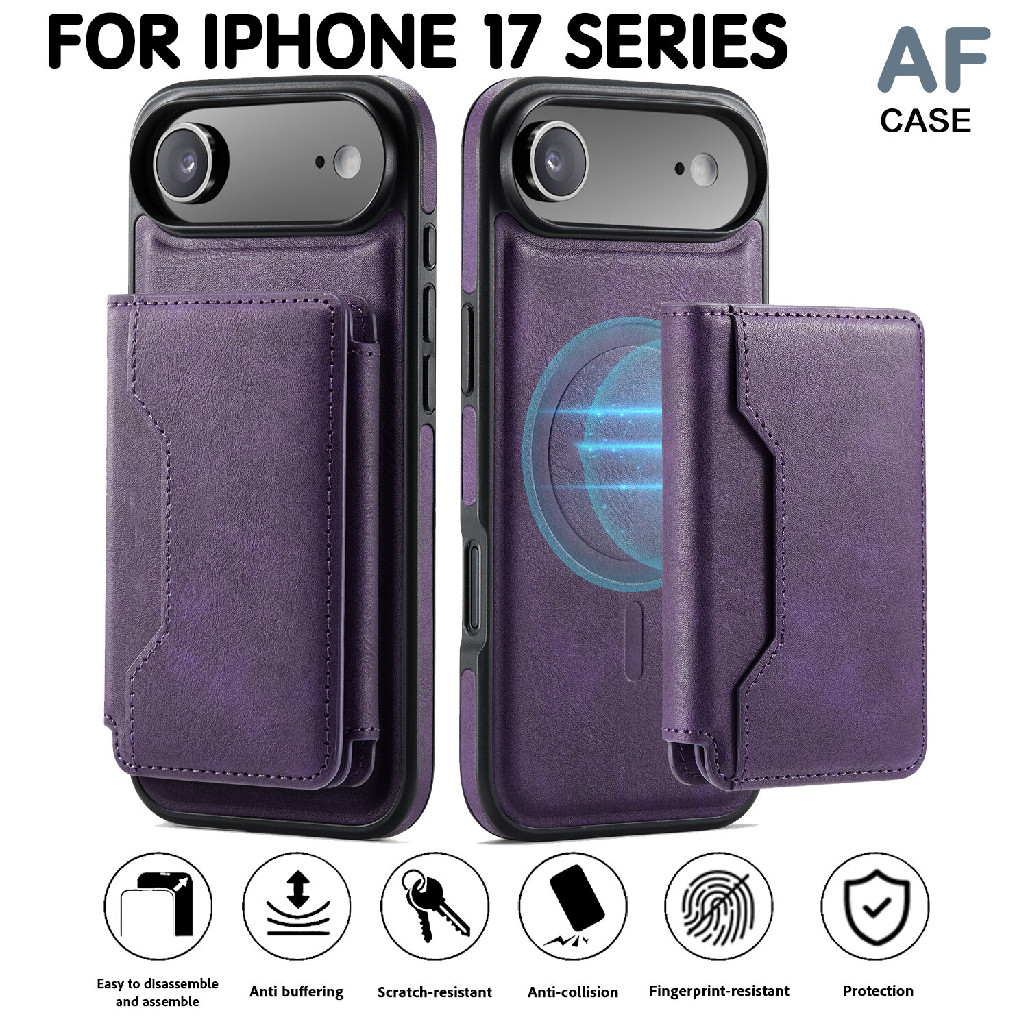 Чехол-кошелек для iPhone 17 Air amx Detachable Wallet Case, кожаный, с магнитным держателем