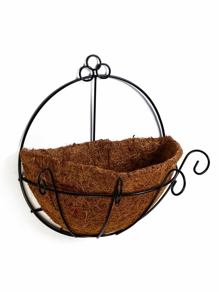 Кашпо настенное, d 20 см, металлическое, со вставкой из кокоса