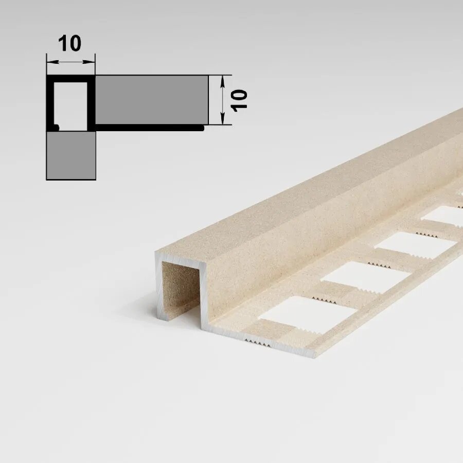 Уголок для плитки 10мм алюминиевый П - образный, профиль длиной 2,7 метра , муар бежевый камень ПК 11-10.2700.19