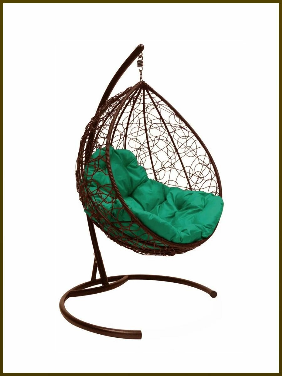 Садовое кресло кокон из ротанга черный каркас зелёная подушка / подвесное кресло / садовые качели
