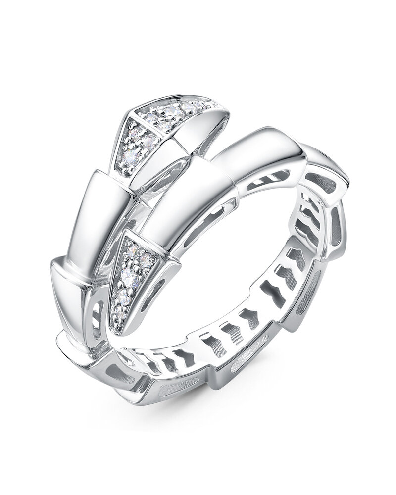 Кольцо на фалангу, белое золото, 585 проба, родирование, фианит