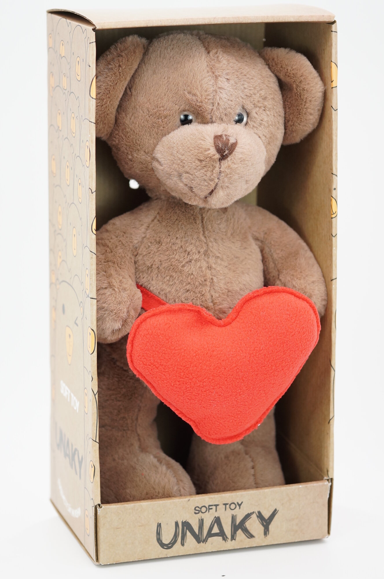 Мягкая игрушка Мишка Аха "Шоколад" с красным флисовым сердцем, 33 см