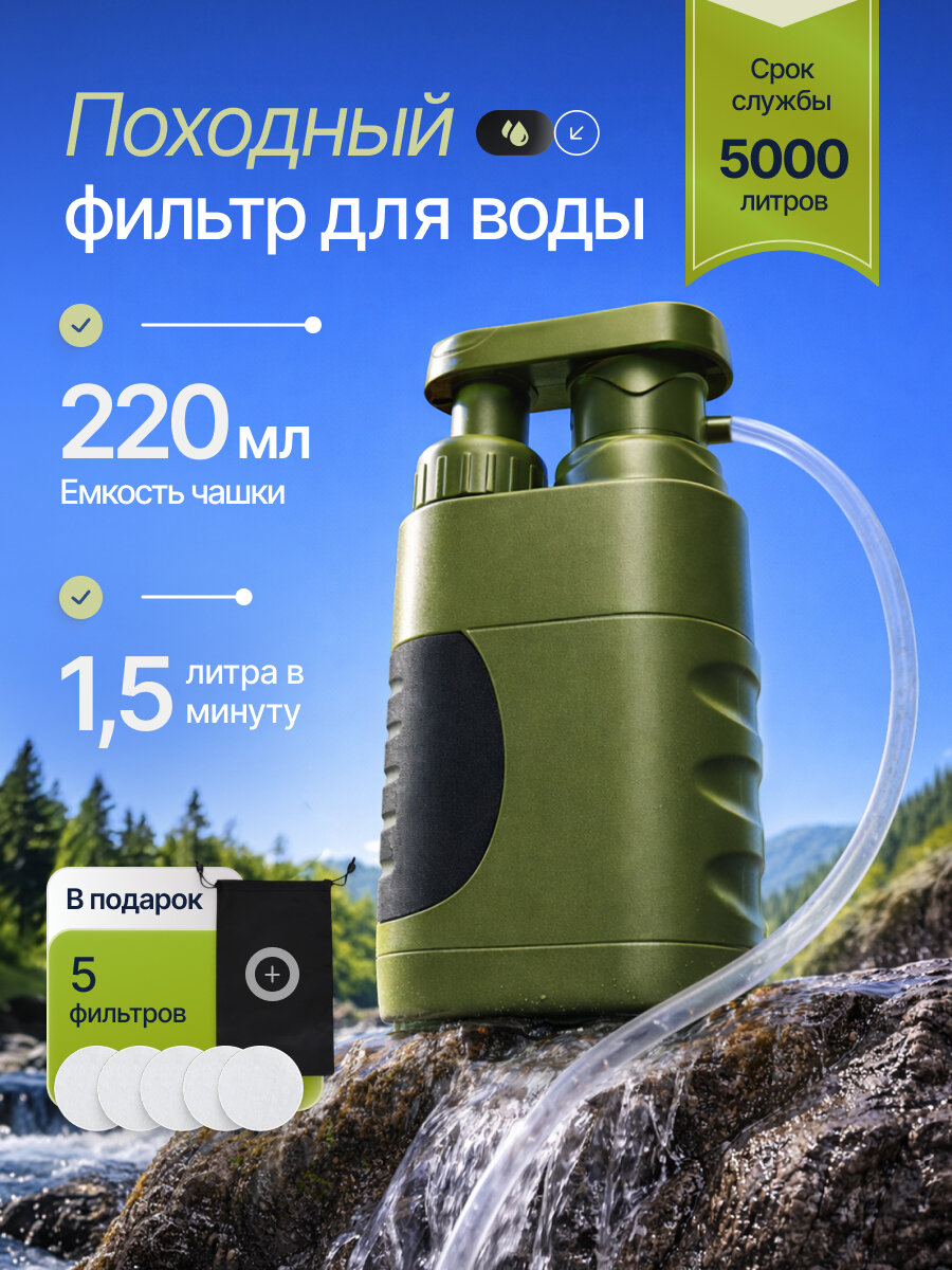 Портативный походный туристический фильтр для воды Crusade на 5000л