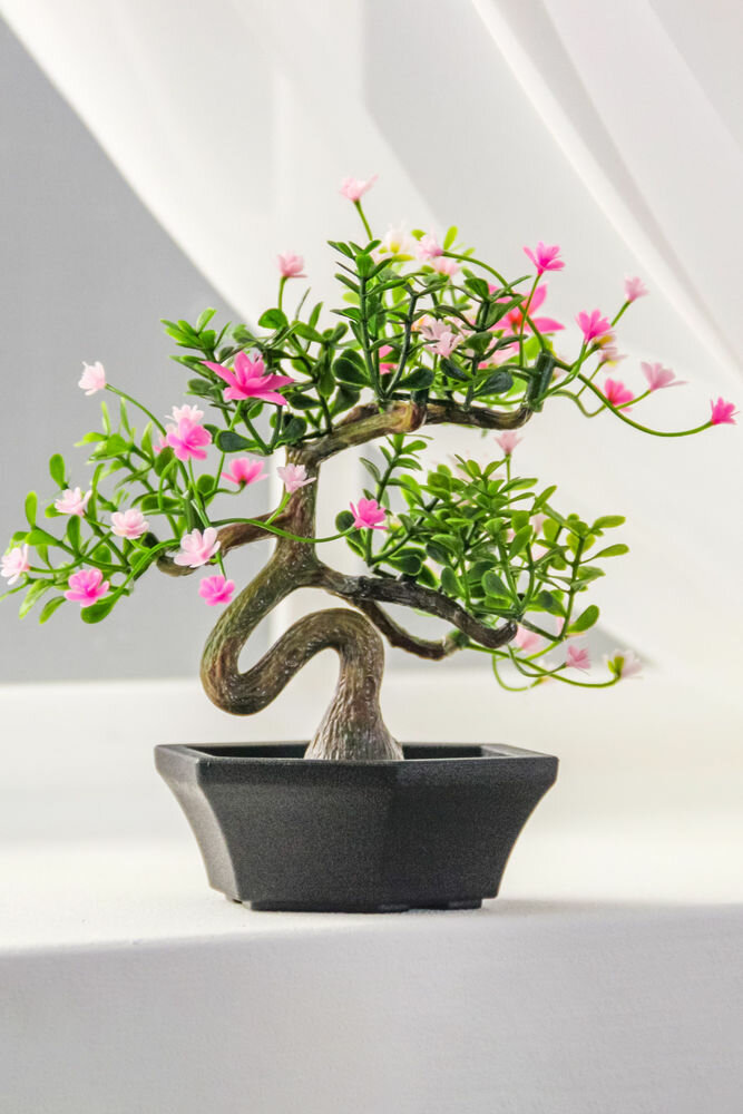 Искусственное растение в горшке цветущий бонсай мини одинарный, розовый, 13 см, Summer Deco 5010110