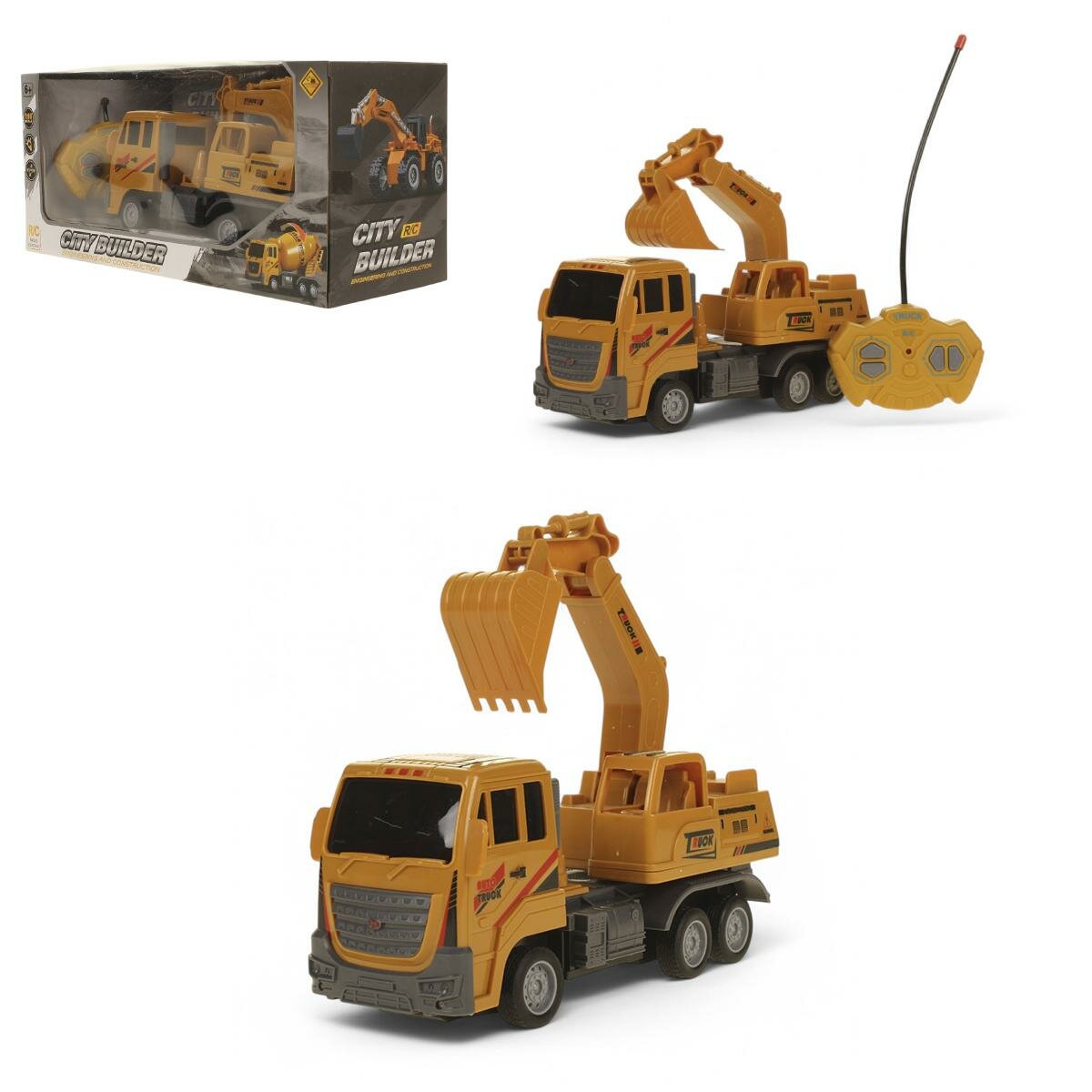 Строительная техника на радиоуправлении, 35 см, желтый, пульт в комплекте, свет, батарейки