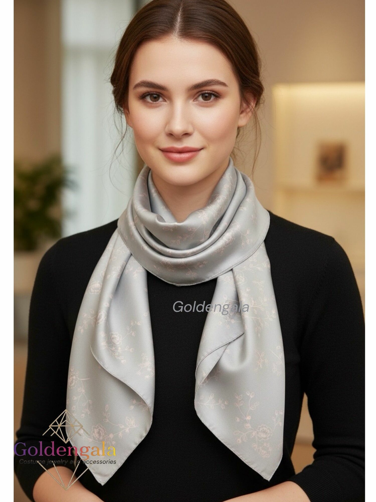 Платок GOLDEN GALA Базовая коллекция для женщин,90х90 см, серый, желтый — фото 1