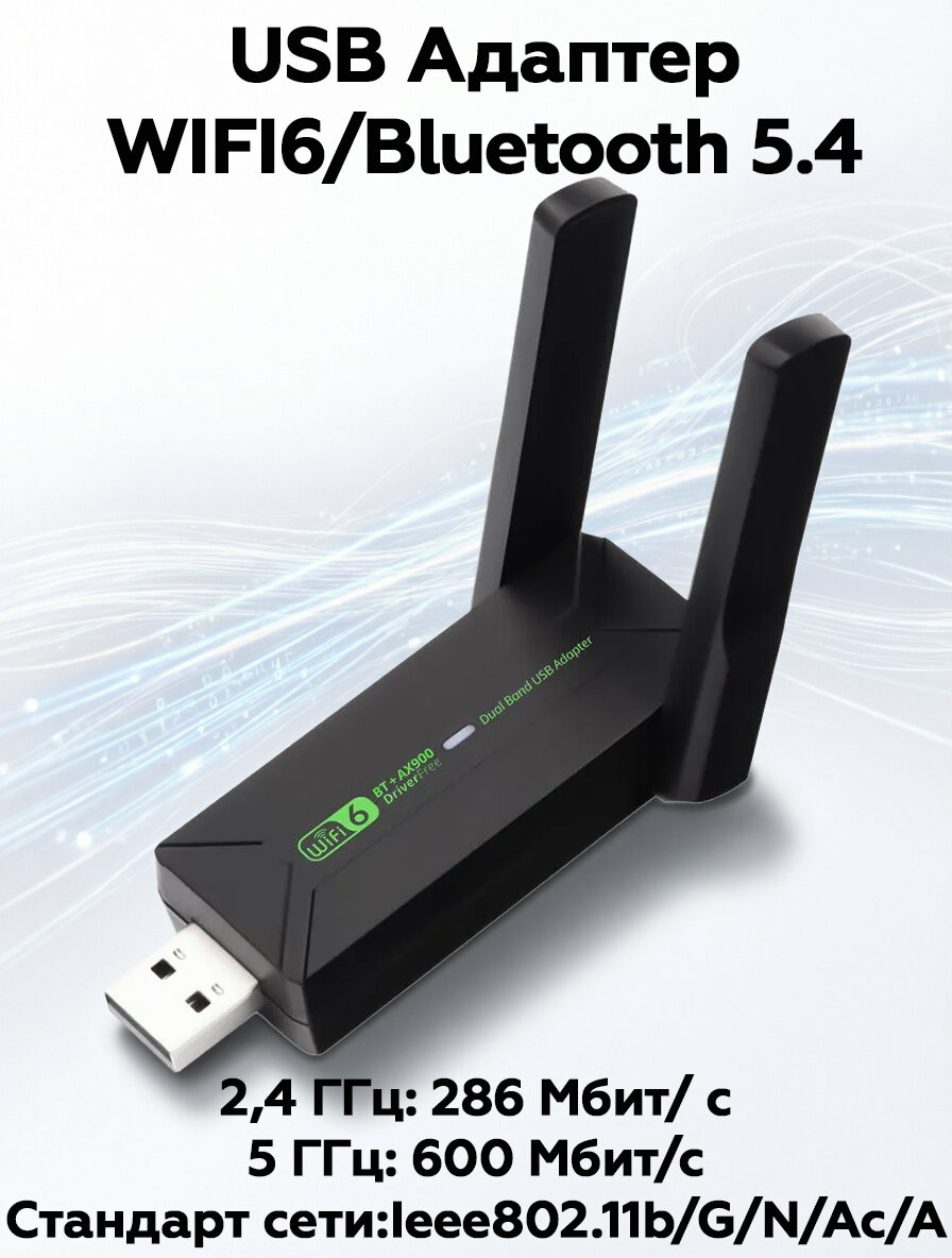 USB Адаптер Wi-Fi 6/Bluetooth 5.4, 2 антенны