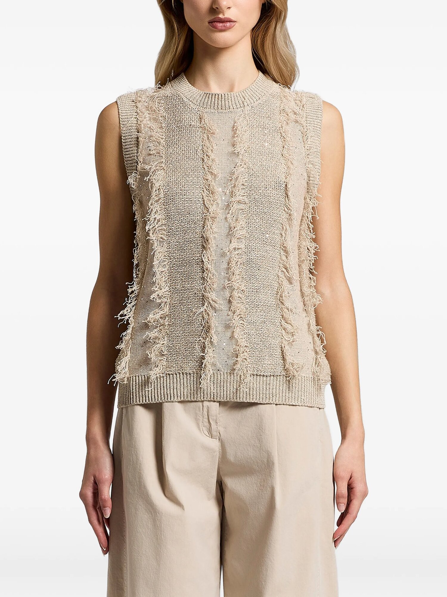 Топ Sequinned fringed knitted top