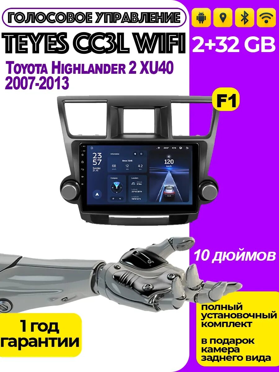 Магнитола CC3L WIFI Toyota Highlander 2 XU40 2/32Gb, Bluetooth, FM/AM, GPS