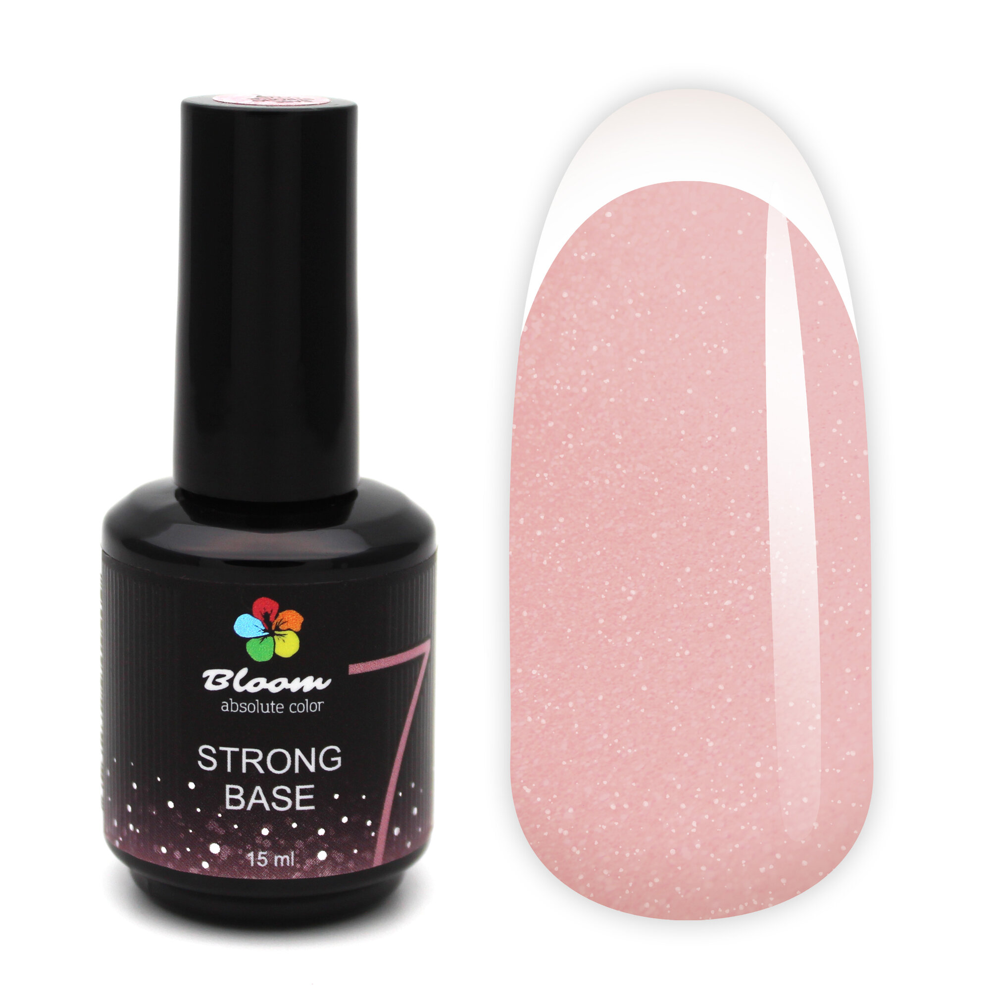 База Strong жесткая №7 светло-розовая с блестками 15 мл Bloom камуфлирующая