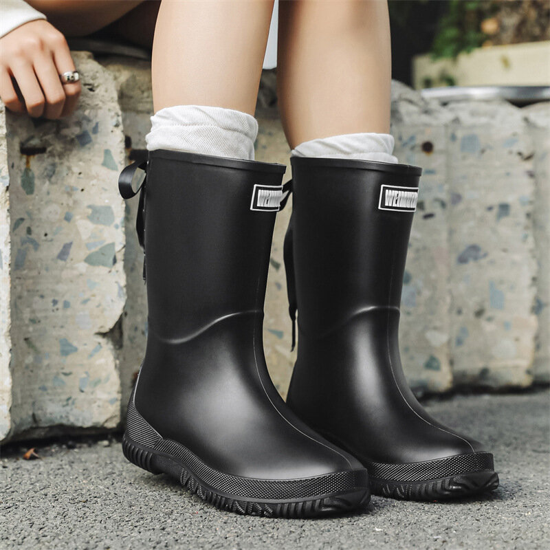 Модные женские резиновые сапоги, нескользящие резиновые сапоги, водонепроницаемые и износостойкие сапоги для рыбалки, всесезонные резиновые туфли, походные сапоги до середины икры. Размер обуви. EU:41
