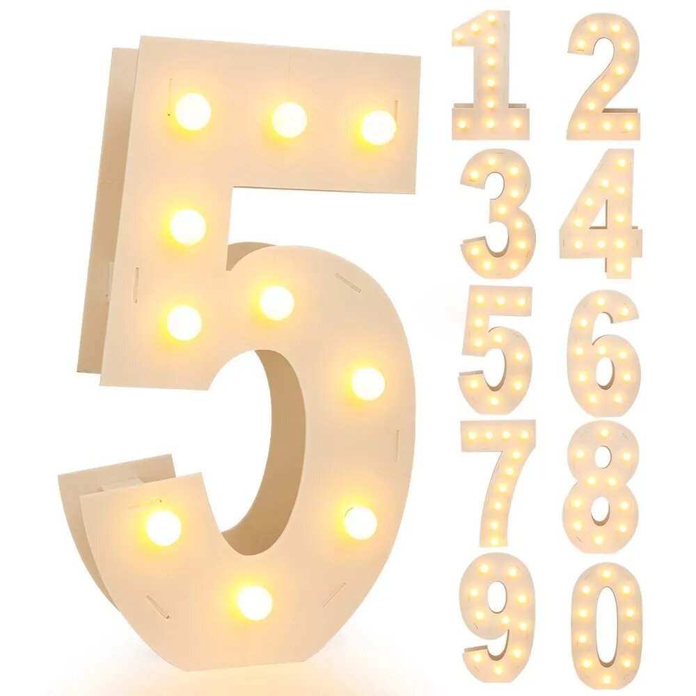 Гигантская светодиодная гирлянда для помещений, 91,5 см, цифра 5, 1 шт, слоновая кость