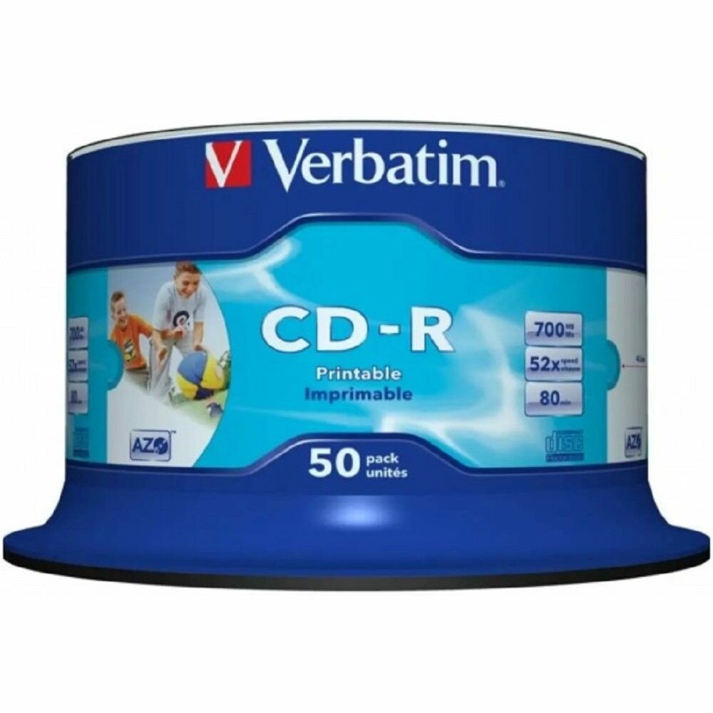 Verbatim Диск Диски CD - R 50 шт. Printable InkJet, 52 - x 700Mb, Cake Box 43309 43438
