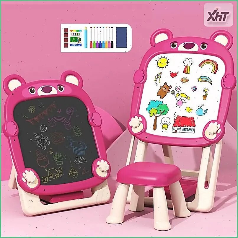 Мольберт Детский Двухсторонний С Набором для рисования для детей розовый