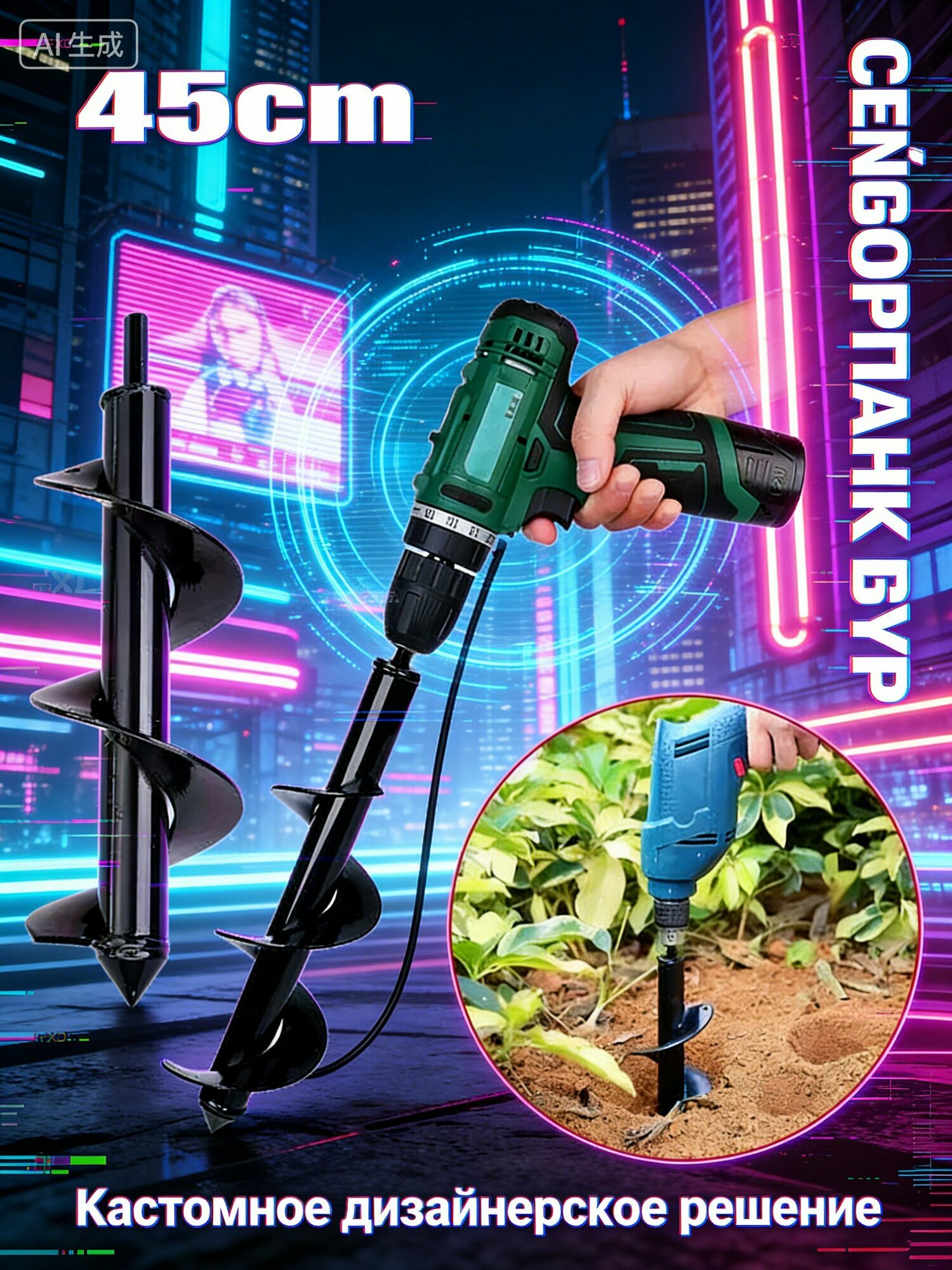 Бур шнековый 40х450 мм для глубокой подкормки и посадки саженцев. Садовый инструмент из стали для рыхления земли; насадка для рассады овощей: здоровый корень и урожай.